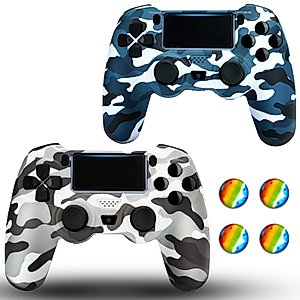 PGYFDAL 2 Pack Wireless Controller For PS4/Pro/PC, Gamepad with USB Cable/1000mAh Battery/Dual Vibration/6-Axis Motion Sensor/3.5mm Audio Jack/Multi Touch Pad/Share Button (Blue and Grey)