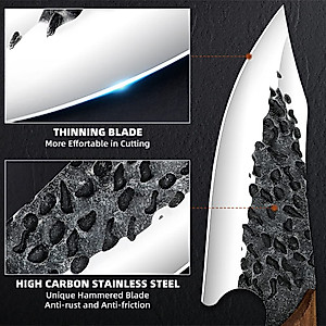 Upgraded Chef Knife High Carbon Stainless Steel Professional Kitchen Cooking Knife with Sheath and Ergonomic Handle - Ultra Sharp Meat Cleaver Chopping Knife for Home Outdoor or Camping (Black-002)