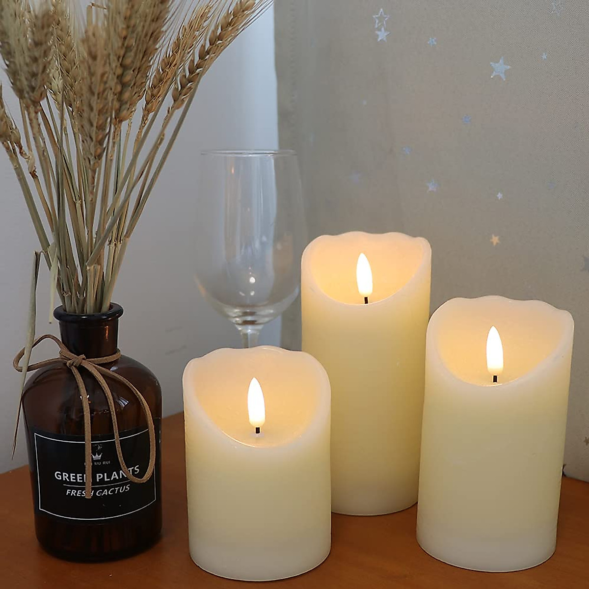 Eldnacele Flameless Flickering Candles with Timer, 3D Wick Real Wax Battery Operated Red Pillar Candles with 6H Timer Set of 3 for Home Wedding Party Christmas Decoration (D3” x H4”5”6”)