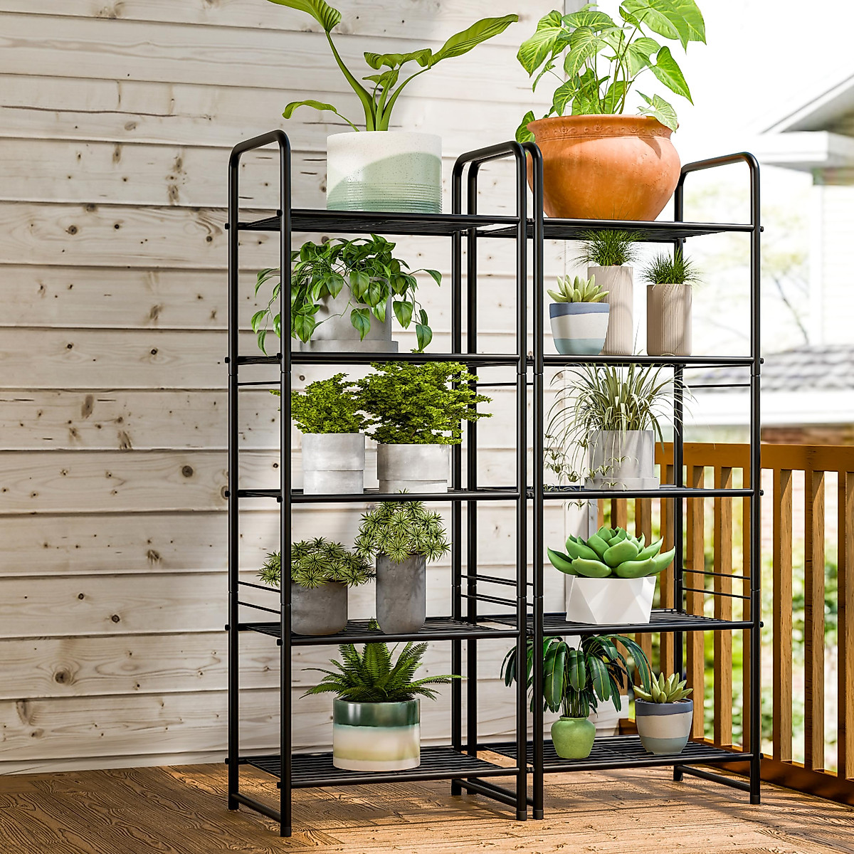 GEORIS 5- Tier Heavy Duty Wire Shelving Storage Rack | Modern Bathroom Shelf | Stackable Plant Standing Shelf Unit | Perfect for Kitchen, Living Room, Balcony | Black