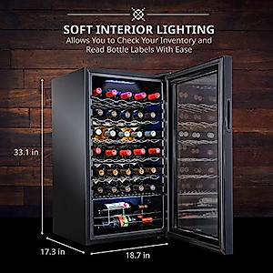 Ivation 34 Bottle Compressor Wine Cooler Refrigerator with Wi-Fi Smart App Control Cooling System | Large Freestanding Wine Cellar Fridge For Red White Champagne or Sparkling, Black Glass Door & Lock