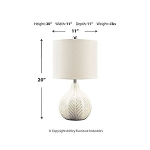 Signature Design by Ashley Rainermen 20" Modern Herringbone Ceramic Table Lamp, Off White