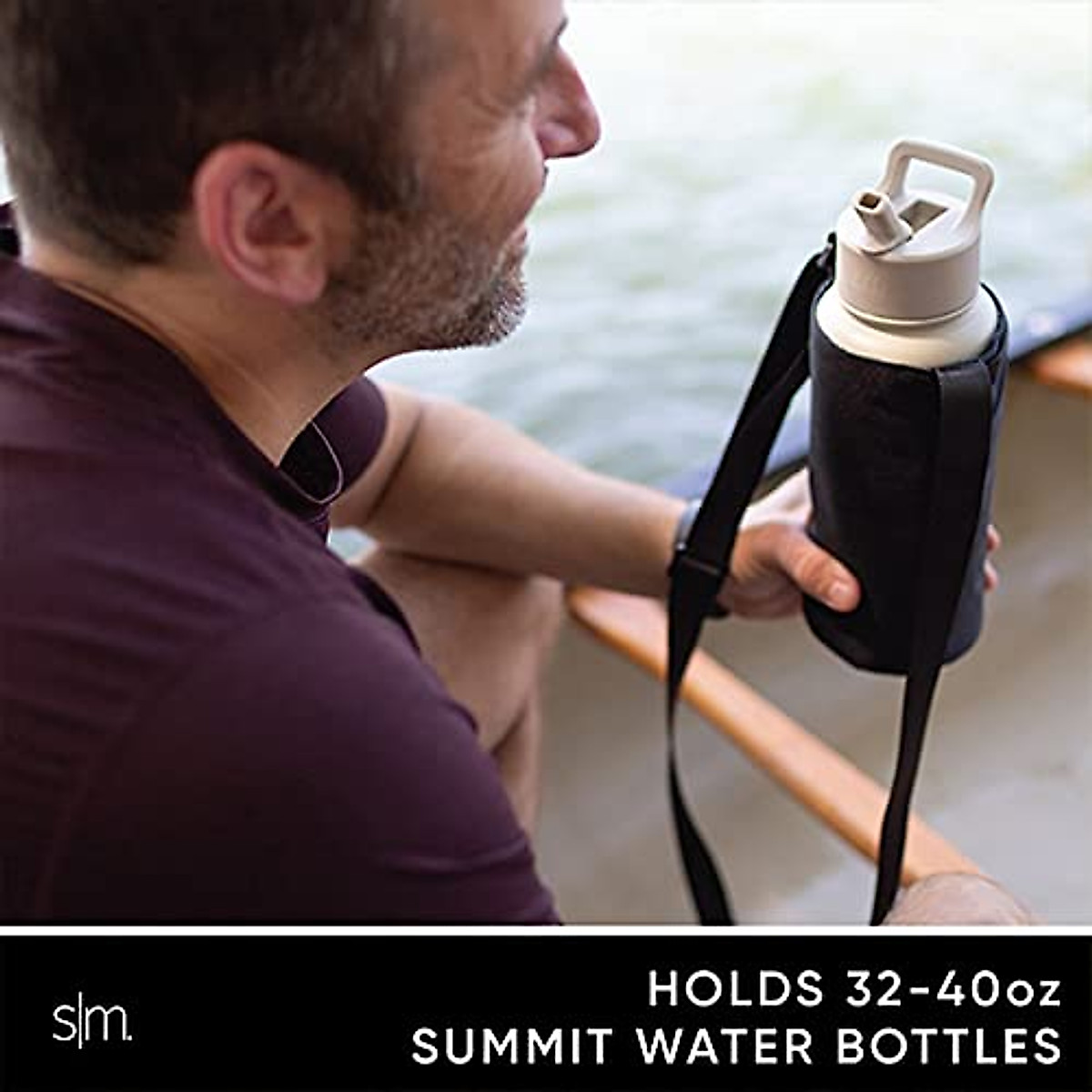 Simple Modern Water Bottle Carrier Sling with Adjustable Strap | Bottle Holder Crossbody Bag for Walking, Hiking and Traveling | Summit Collection | Midnight Black