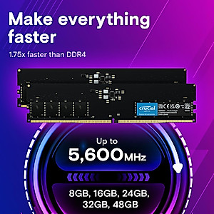 Crucial RAM 64GB Kit (2x32GB) DDR5 5200MHz (or 4800MHz) Desktop Memory CT2K32G52C42U5