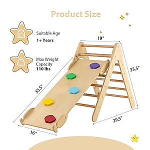 OLAKIDS Climbing Toys for Toddlers, 3 in 1 Kids Wooden Montessori Triangle Set Climber Toy with Ramp Ladder Slide for Gym Playground, Baby Indoor Climb Play Structure Activity Set for Boys Girls