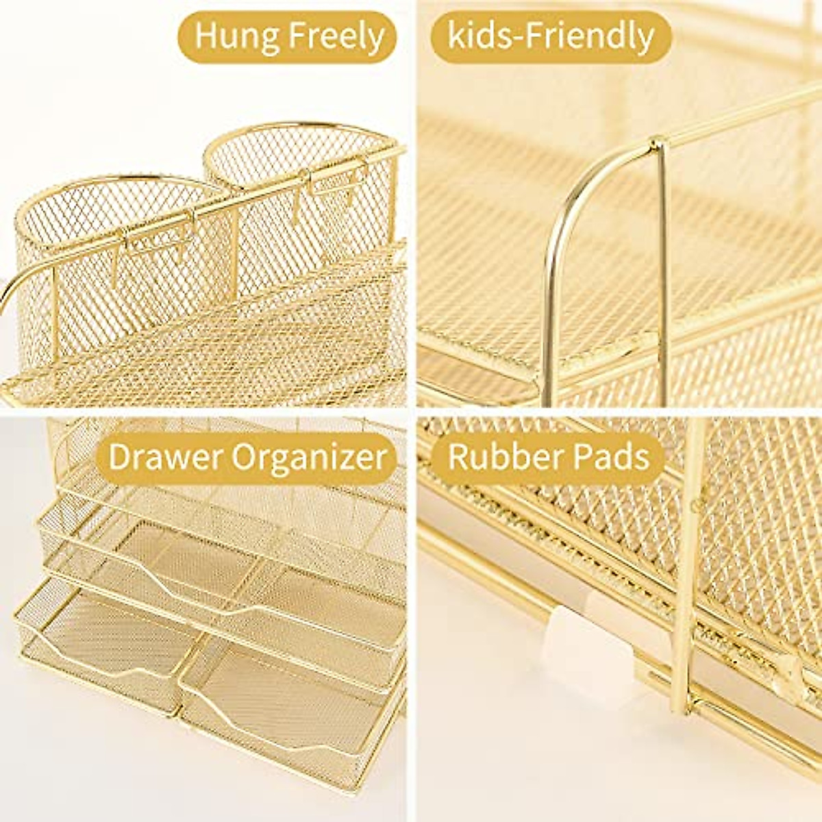gianotter 3 Tier Desk Drawer Organizer, Office Desk Organizers and Accessories with 2 Pen Holder, Desk Accessories & Workspace Organizers for Home Office Supplies (Gold)