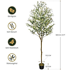 Guheake Artificial Olive Tree 6FT,Tall Faux Olive Tree with with Natural Wood Trunk and Lifelike Fruits, Fake Olive Tree for Home Office Living Room Decor Indoor