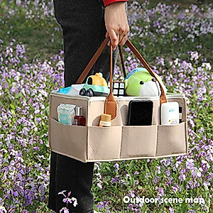 MARKKEER Baby Diaper Caddy Organizer, Nursery Storage Bin Car for Diapers and Baby Wipes, Changing Table Diaper Caddy, Portable Baby Essentials Basket Holder Tote Bag for Girl Boy (large,Beige)