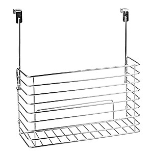 mDesign Metal Wire Kitchen Bakeware Organizer Basket - Hang Over Cabinet Door - Storage for Baking Sheets, Cupcake Tins, Cutting Boards, Foil, or Plastic Wrap - Concerto Collection - Chrome