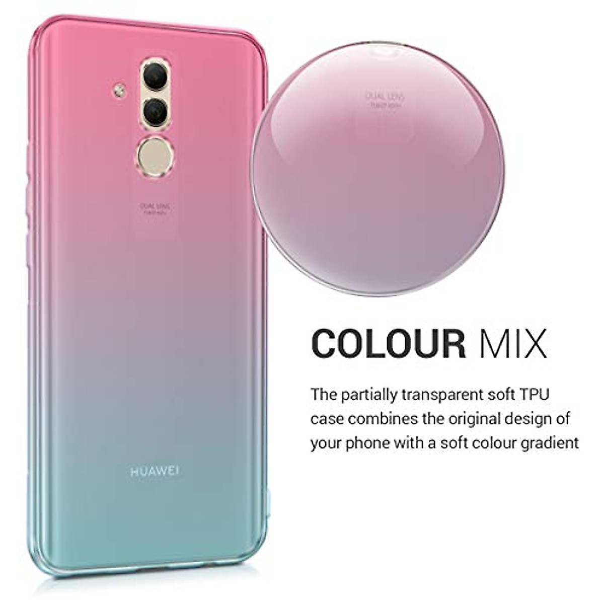 kwmobile Case Compatible with Huawei Mate 20 Lite - Case Transparent Gradient Phone Cover - Bicolor Dark Pink/Blue/Transparent