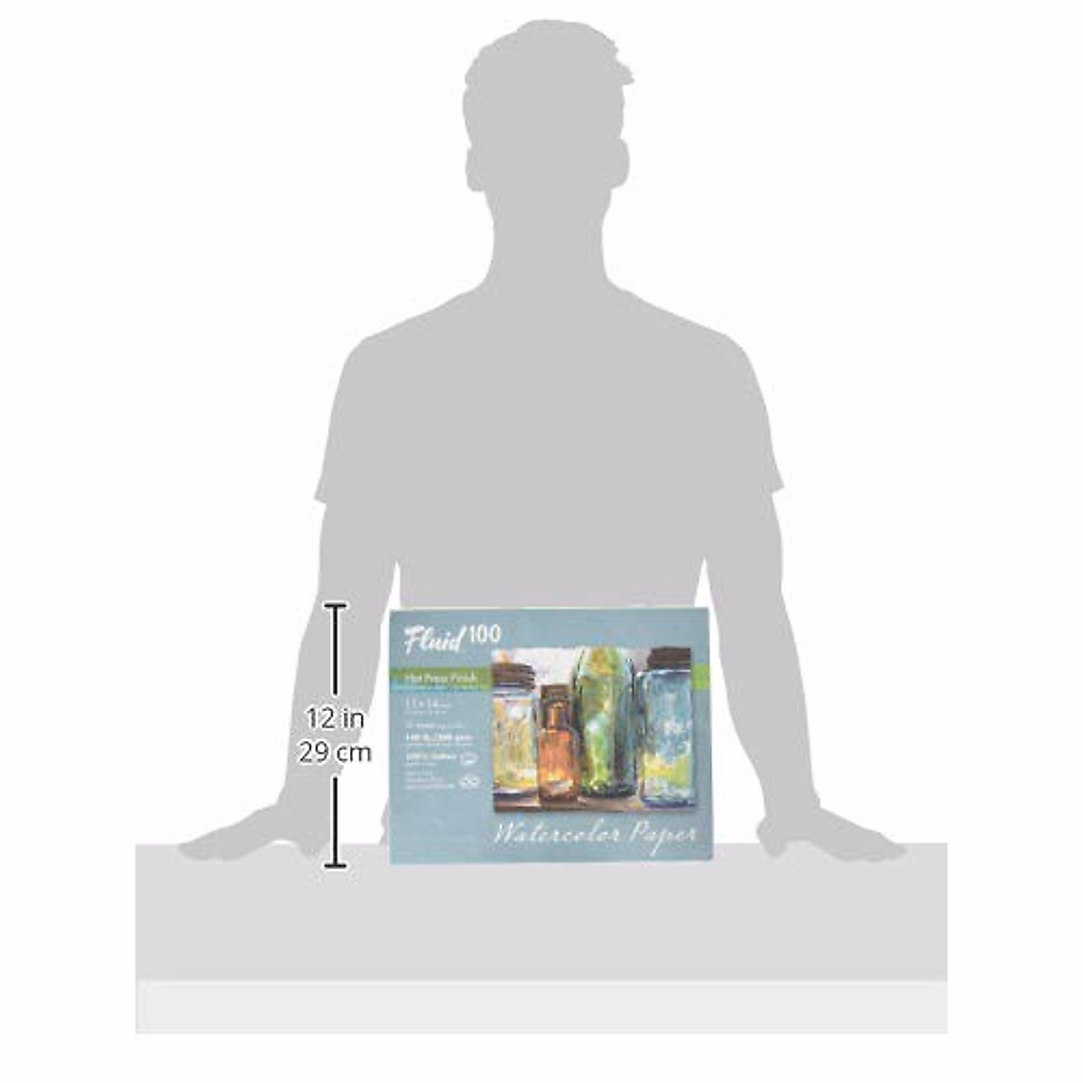 Fluid 100 Artist Watercolor Paper, 140 lb (300 GSM) 100% Cotton Hot Press for Watercolor Painting and Wet Media, 11 x 14 Pochette, 8 Sheets