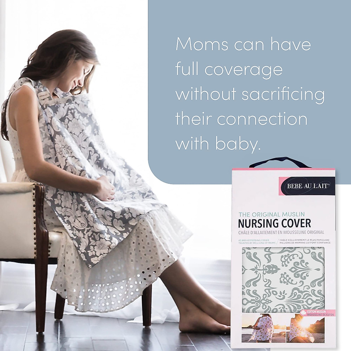 Bebe au Lait Nursing Cover, Apron, Shawl, Privacy Covers for Breast Feeding & Pumping, Breastfeeding Cover for Mom, Soft, & Breathable Muslin Cotton, Full Coverage, One Size Fits All - Atherton