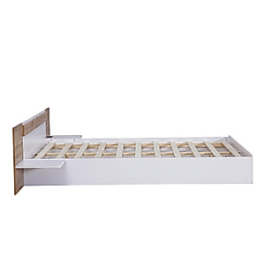 TURRIDU Queen Bed Frame with Storage, Bed Frame Queen Size with 2 Side Shelves, Outlets and USB Ports, Queen Size Platform Bed Frame with Wood Slats Support for Bedroom, Guest Room,White
