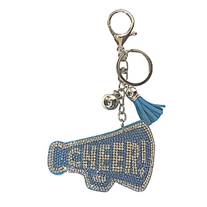 Popfizzy Rhinestone Blue Cheer Keychain for Girls, Bling Backpack Charm for Cheerleaders, Crystal Bag Charm Key Fob