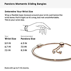 Pandora Moments 14k Rose Gold-Plated Slider Bangle - Charm Bracelet for Women - Compatible Moments Charms - Features Rose & Cubic Zirconia- Gift for Her - 7.5"