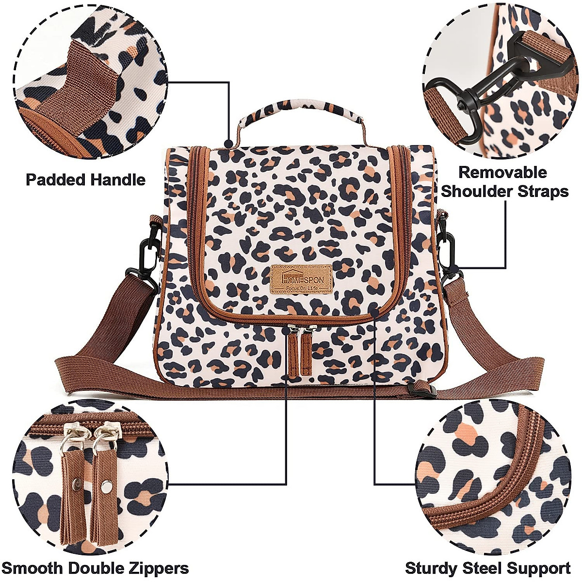 Buringer HOMESPON Insulated Lunch Bag Fashionable Cooler Tote Reusable Lunch Box Container with Shoulder Strap for Work Picnic or Travel (M-leopard)