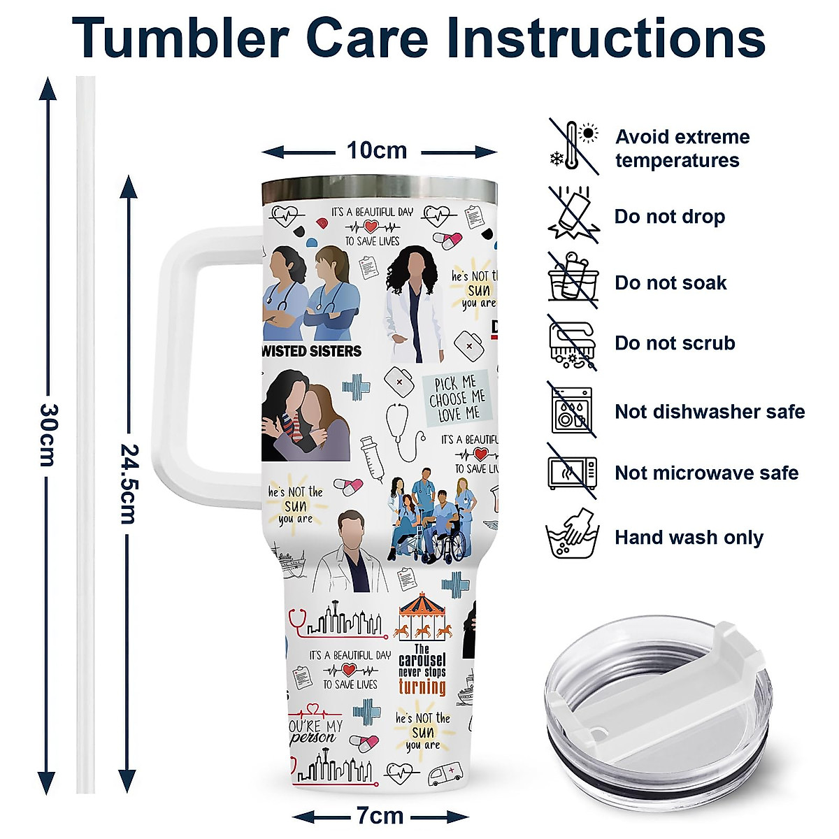 34HD Med Tv Show Lover Gifts, Show Tumbler with Handle and Straw, 40oz Stainless Steel Insulated Med School Student Coffee Mug, Unique Gifts for Doctor Nurse Appreciation