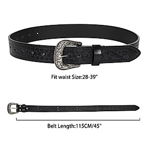 Vintage Western-Cowboy-Belt for Women Men - Carved Buckle PU Leather Waist Belts (for Waist 28"-39")