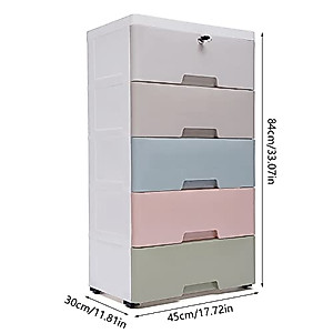 Drawer Chest, Plastic 5-Drawers Dresser Storage Cabinet With Lock, Closet Drawers Tall Vertical Storage Organizer With Wheels For Bedrooms, Living Rooms, Studies, Beauty Stores(Type9 With Lock)