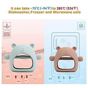 Bear Mitten Baby Teether, Anti-Drop Teething Toy for Babies 3+ Months, Silicone Teether for Baby Teething Relief, Infant Toy for Sucking Needs, BPA Free(Brown)