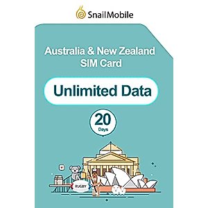 SnailMobile Australia&New Zealand Travel SIM Card - Unlimited Internet Data for 20 Days, Triple Cut 3 in 1 Sim Card - Standard Micro Nano