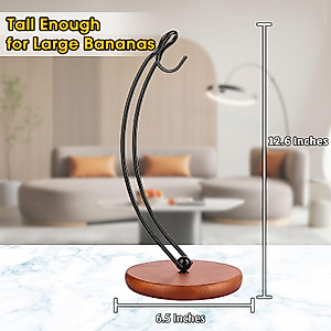 HOMKULA Banana Holder Stand - Fruit Bowl, Modern Banana Hanger, Banana Tree Hanger with Bold Stainless Steel & Thickened Wood Base, Banana Rack for Kitchen Counter (Black V2)