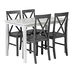 Walker Edison 4 Person Modern Farmhouse Wood Small Dining Table Dining Room Kitchen Table Set Dining 4 X Chairs Set, 48 Inch, White and Grey