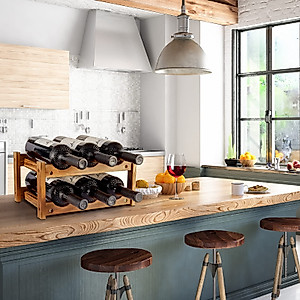 Wine Rack 6 Bottle 2-Tier Wood Wine Storage Easy-Assembly Space-Saving for Wine Lovers,Kitchen Wine Organizer for Countertop,Table Top,Pantry, Home,Room Decor,Bar,Cellar Basement (2-Tiers)