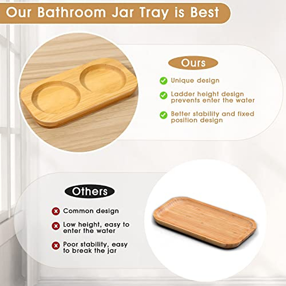 Funny Qtip Holder Dispenser 2 Pack Glass Apothecary Jars Bathroom Canisters with Tray, Cotton Ball Qtip Holder Bathroom Set with Bamboo Lids for Cotton Swab Farmhouse Bathroom Storage Organization