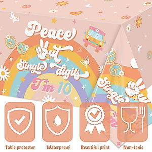 10th Birthday Decorations for Girl Peace Out Single Digits Party Decor 3Pcs 10th Birthday Tablecloths Disposable Plastic Peace Out Single Digits I'm10 Birthday Table Cover for Girl 10th Birthday Party