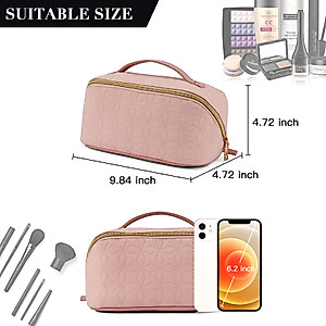 Telena Makeup Bag Large Capacity Travel Cosmetic Bag Portable Lightweight Makeup Organizer Bags for Women with Handle and Divider Open Flat Light Pink