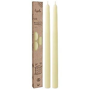 Hyoola 16" Beeswax Taper Candles - 16 Hour Burn Time - White Beeswax Candles - 2 Pack