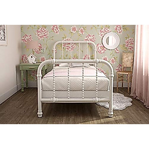 DHP Jenny Lind Kids Metal Bed Frame with Country Chic Headboard and Footboard, Underbed Storage Space for Toys, Twin, White