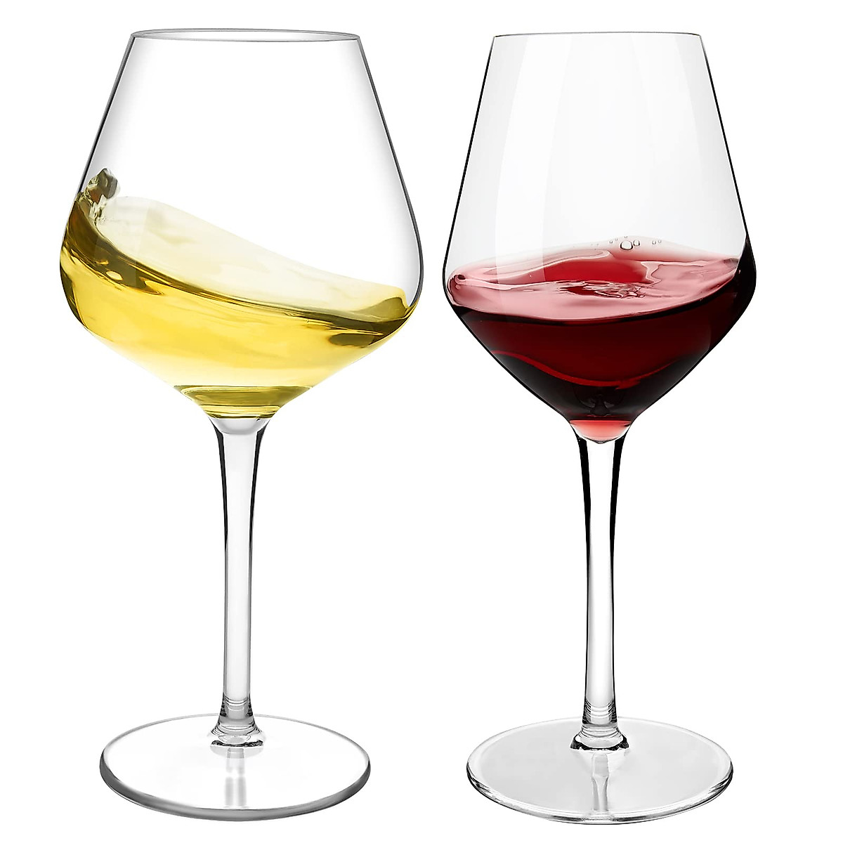 MICHLEY Unbreakable Two Designs Red Wine Glasses 18 oz & 15 oz with Long Stem, Tritan Plastic Clear Glassware Dishwasher Safe, Set of 8