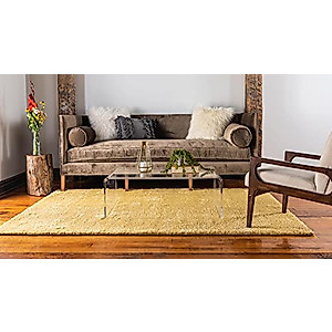 Unique Loom Solo Collection Solid, Plush, Kids, Modern Area Rug, 5 ft x 7 ft 7 in, Yellow