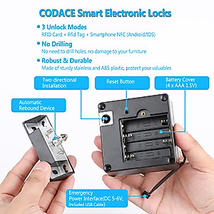 Hidden RFID Cabinet Lock, Smart NFC Electronic Locks with Slide Latch Lock for Double Door Wooden Cabinet Drawer