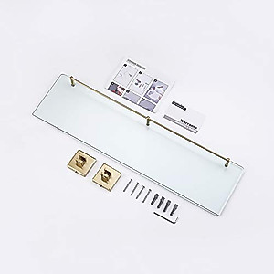 KES Bathroom Glass Shelf with 6 MM-Thick Tempered Glass and SUS 304 Stainless Steel Brackets 20-Inch Rectangular Rustproof Wall Mount Brushed Gold Finish, A2420A-BZ