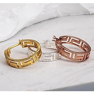 Sterling Silver Greek Key 20mm Round Hoop Earrings