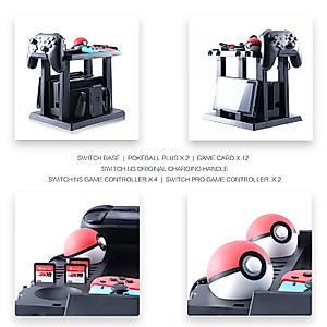 Storage Stand for Nintendo Switch, Storage Stand Controller Holder for Nintendo Switch Accessories and 2 Poke Ball Plus Controllers