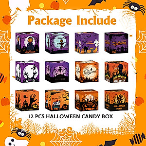 Halloween Candy Treat Box Set, 12 Pcs Treat Goodie Boxes Halloween Party Favors Boxes, Halloween Cardboard Funny Boxes for for Candy Snacks Cookie Small Gifts Halloween Party Supplies Kids Birthday