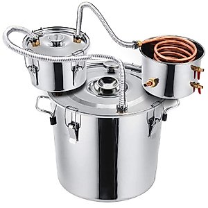 Slsy 5 Gallon Alcohol Still Water Alcohol Distiller, 20 Liters DIY Whiskey Still Stainless Steel Spirits Boiler with Copper Tube, Home Brew Wine Making Kit with Thumper Keg
