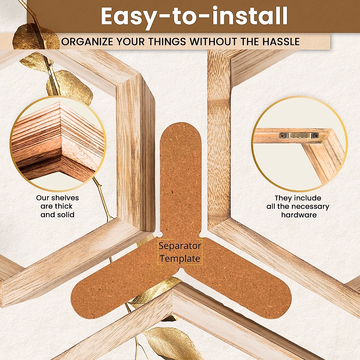 LIBAEL Hexagon Floating Shelves with Photo Frame Natural Premium Wood Set of 5 - Hexagon Shelves for wall, Farmhouse Honeycomb Shelves for Living Room Decor, Kitchen, Bathroom, Bedroom, Hexagon Shelf.