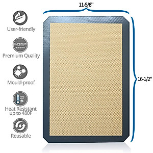 Betus Silicone Baking Mat - Professional Kitchen Food Bakeware (11-5/8" X 16-1/2") - Non-Stick Pastry Sheet Mat for Freezer, Oven, Microwave(2 Pack Set)
