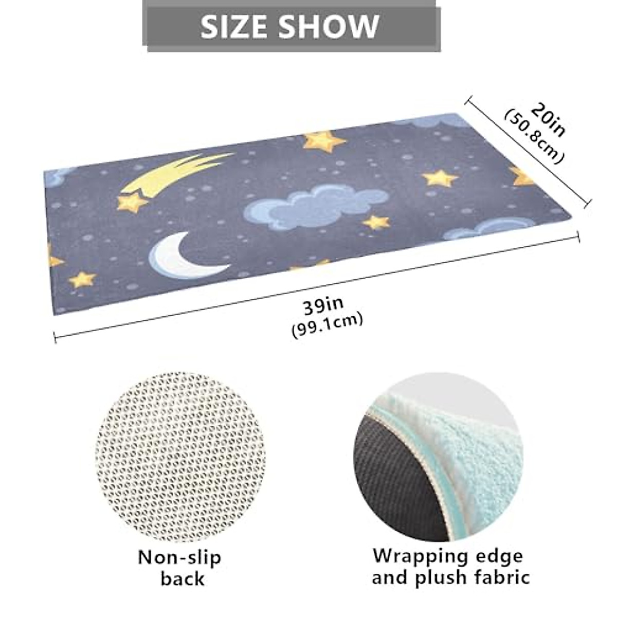 Fluffy Floor Carpet-Moon and Star ，39x20in Front Door Mat Indoor Machine Washable Carpet,Aesthetic Rug