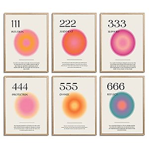 Aura Angel Numbers Poster Sets of 6 for Room Aesthetic Minimalist Inspirational Quotes Canvas Wall Art Bedroom Aesthetic Decor 8x10 Inch Unframed