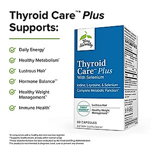 Terry Naturally Thyroid Care Plus - 60 Capsules - with Selenium, Iodine & L-Tyrosine - Non-GMO, Gluten Free, Kosher - 30 Servings