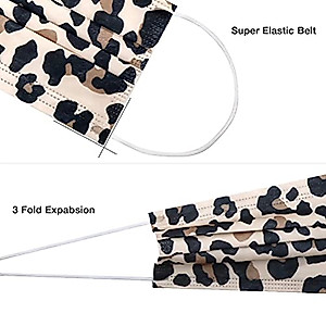 Disposable Face Mask - 50pcs Comfortable Protective Mouth Cover,Printed Cheetah Face Mask Adults, 3-Ply Breathable Safety Mask for Indoor Outdoor Home Office Travel (Leopard)