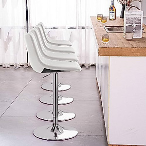 VATROS Bar Stools Set of 2, Adjustable Bar Stools with Back and Footrest, PU Leather Upholstered Swivel Counter Height Bar Stools for Home Kitchen Island-White