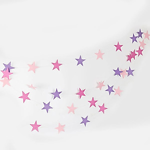 MY MIRONEY Star Bunting Garland Pink & Purple Twinkle Star Hanging Garland Birthday Party Decorations Glitter Stars Paper Party Banner,2.56" Width,13 ft