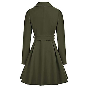 GRACE KARIN Women's Basic Designed Lapel Mid-long Fit Flare Pea Coat with Belt Army Green-Belt XL
